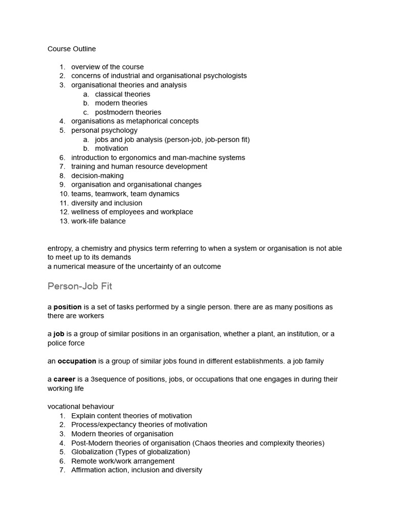 Industrial Psychology Course Outline | PDF