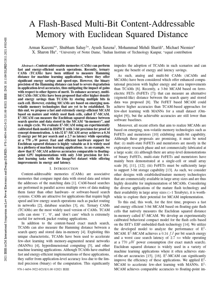 A Flash-Based Multi-Bit Content-Addressable Memory With Euclidean ... A Flash-Based Multi-Bit Content-Addressable Memory With Euclidean ...