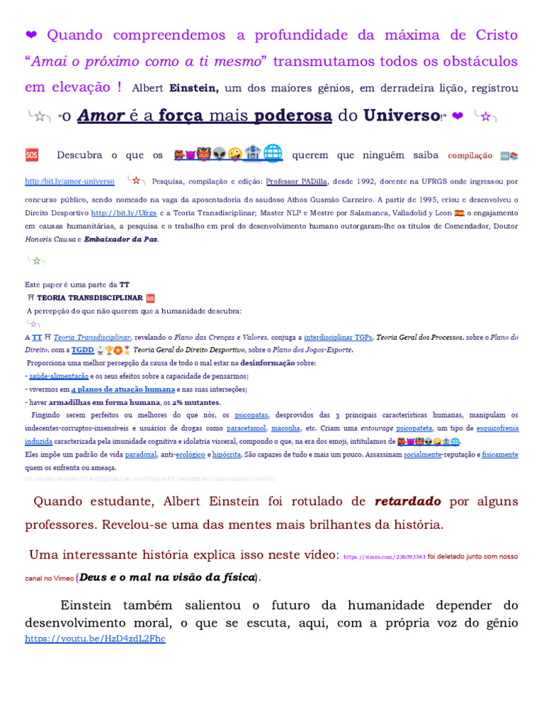 AMOR É A Força Mais Poderosa Do Universo (Albert Einstein) | PDF ...