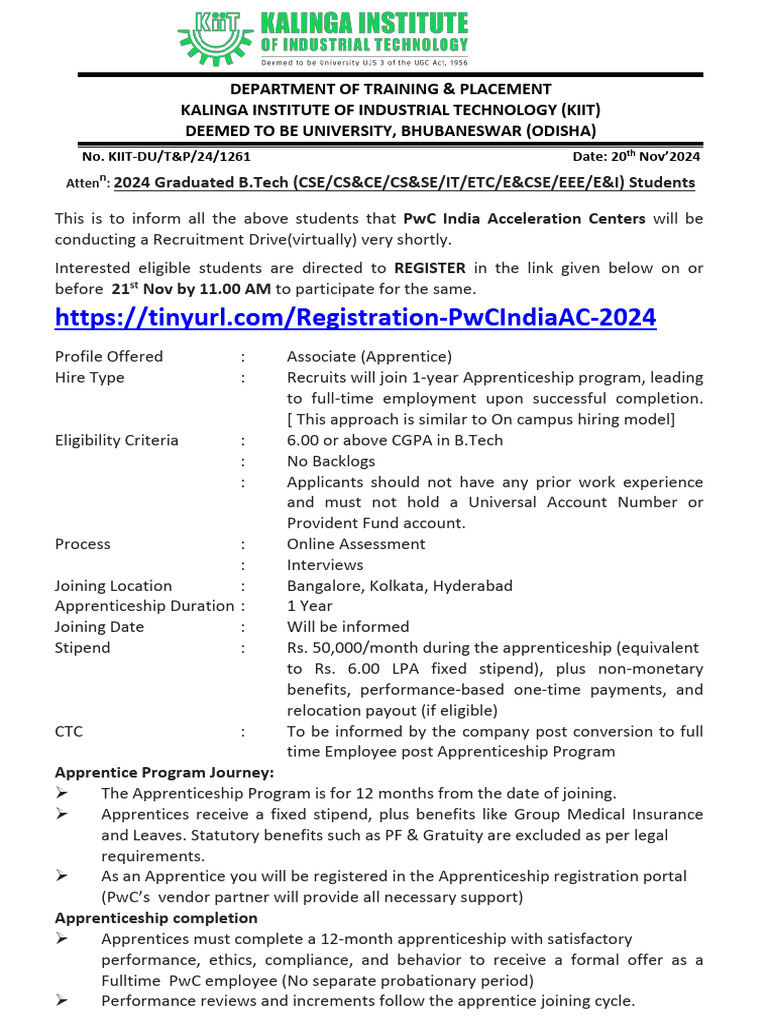 Registration For PWC AC Recruitment Drive For 2024 Graduated Batch ...