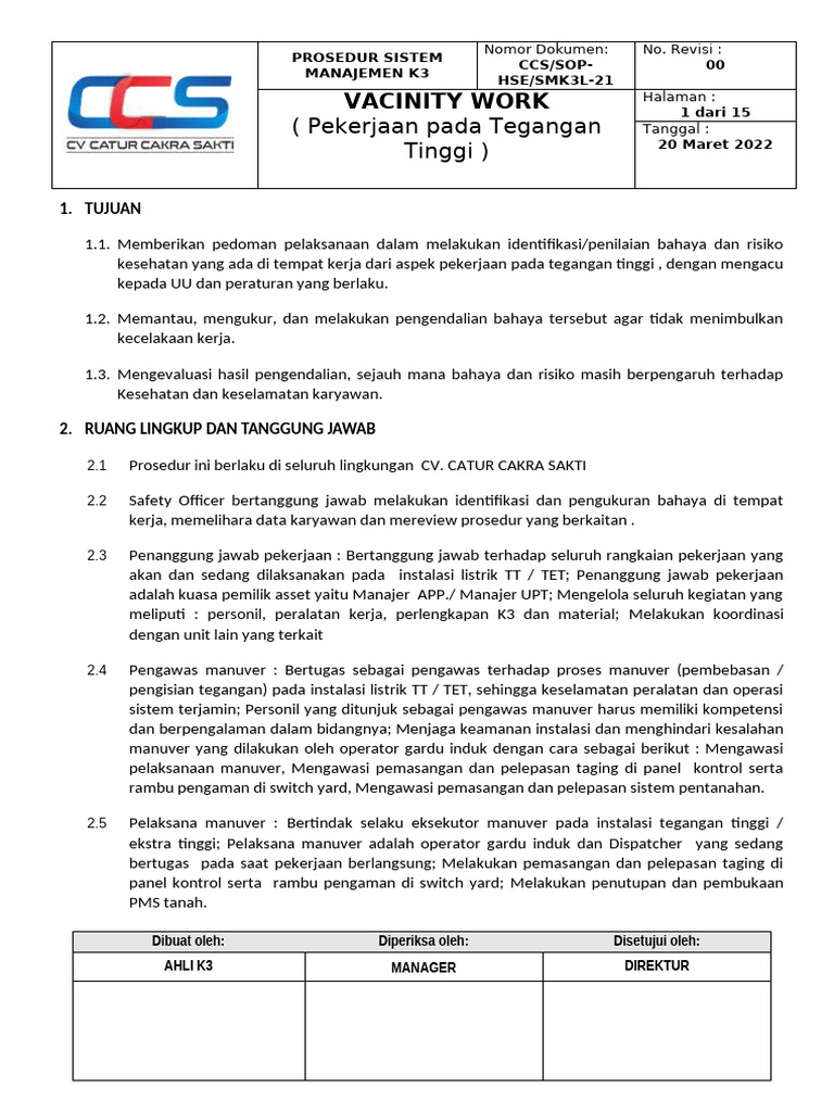 21 SOP 21 SOP Vacinity Work CV CCS | PDF