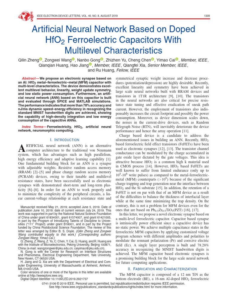 Artificial Neural Network Based On Doped HfO2 Ferroelectric Capacitors With Multilevel ...
