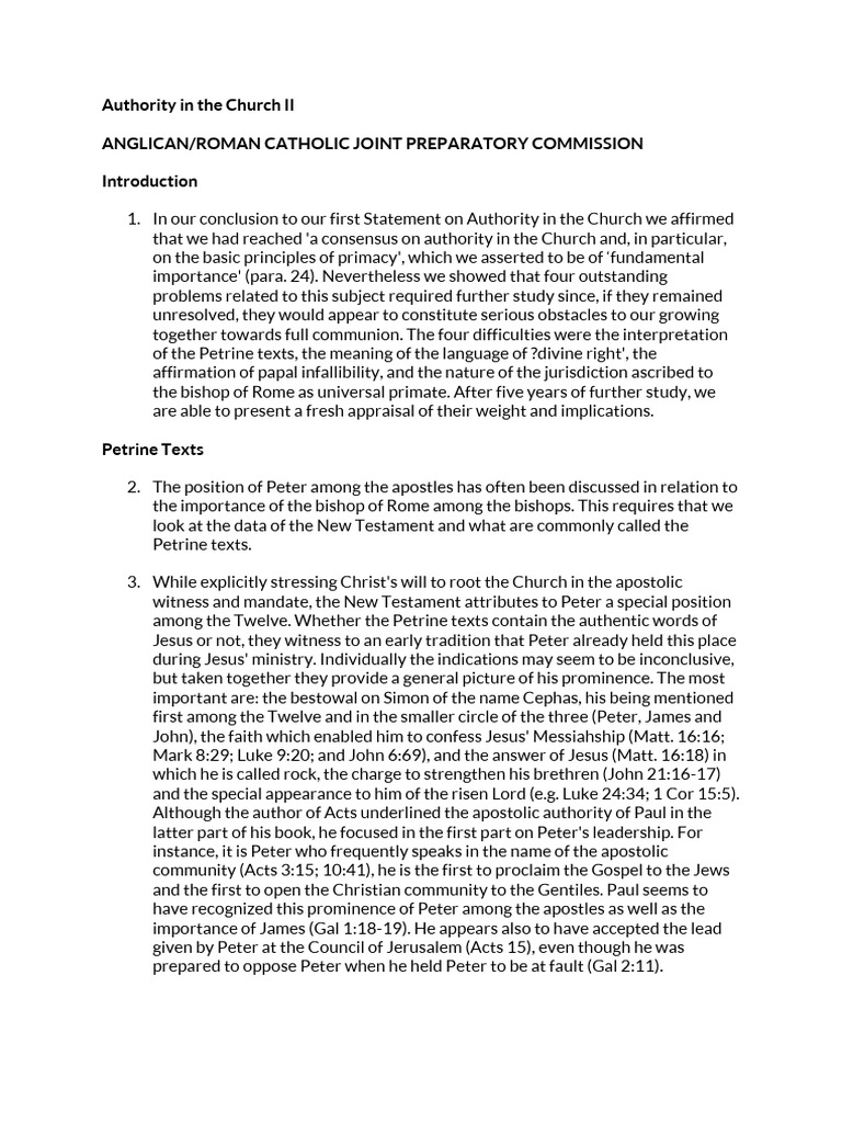Anglican-Roman Catholic Authority Consensus | PDF | Saint Peter ...