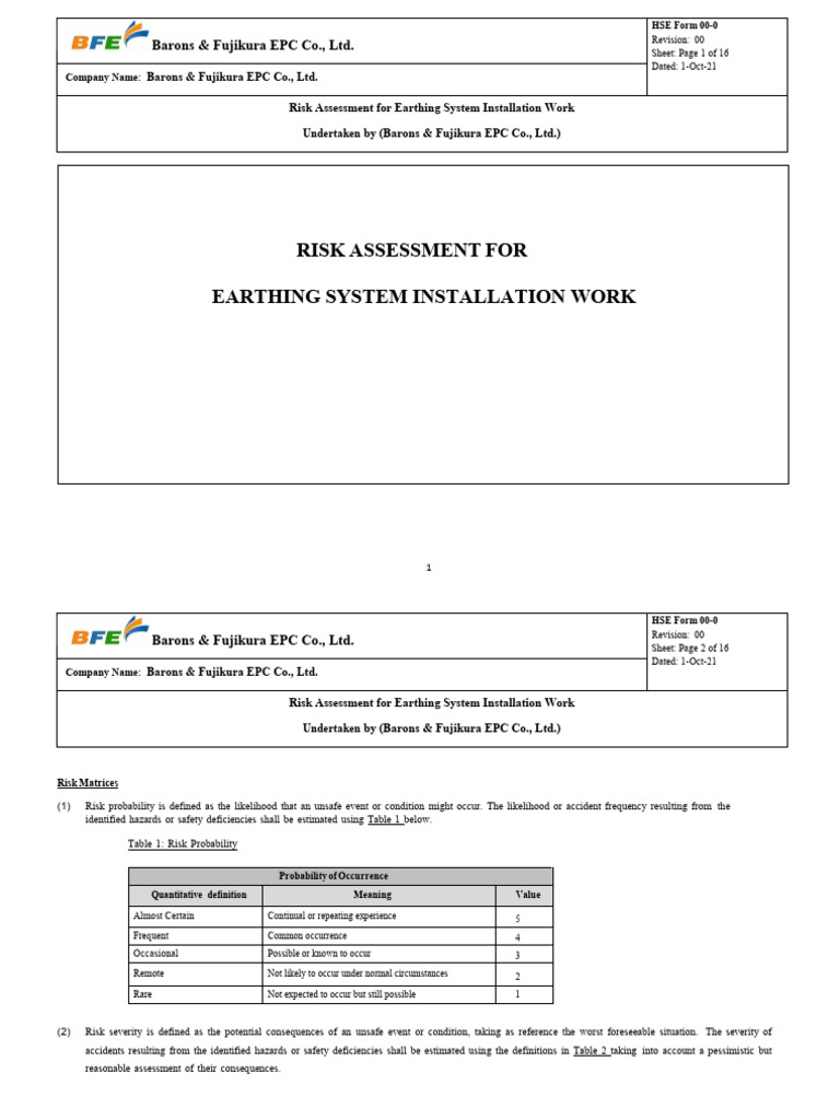 Earthing System Risk Assessment | PDF | Risk | Personal Protective ...