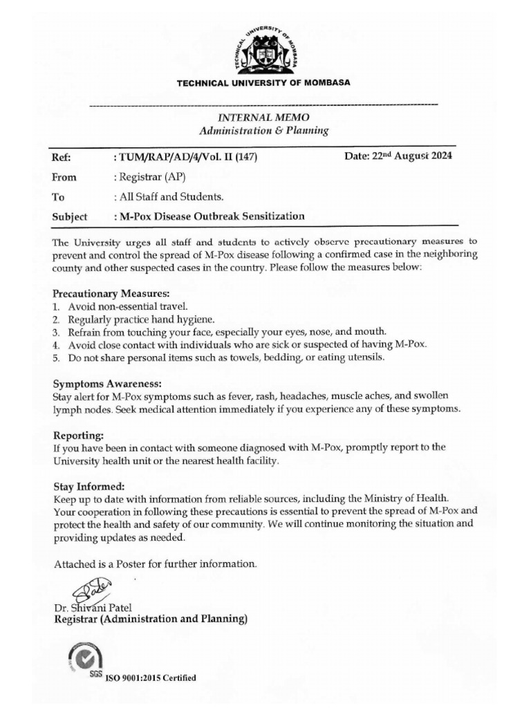 Mpox Outbreak Sensitization Memo & Poster 22-8-24 | PDF