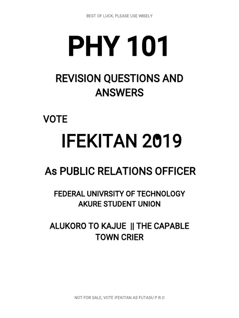 PHY 101 Past Question +++ | PDF