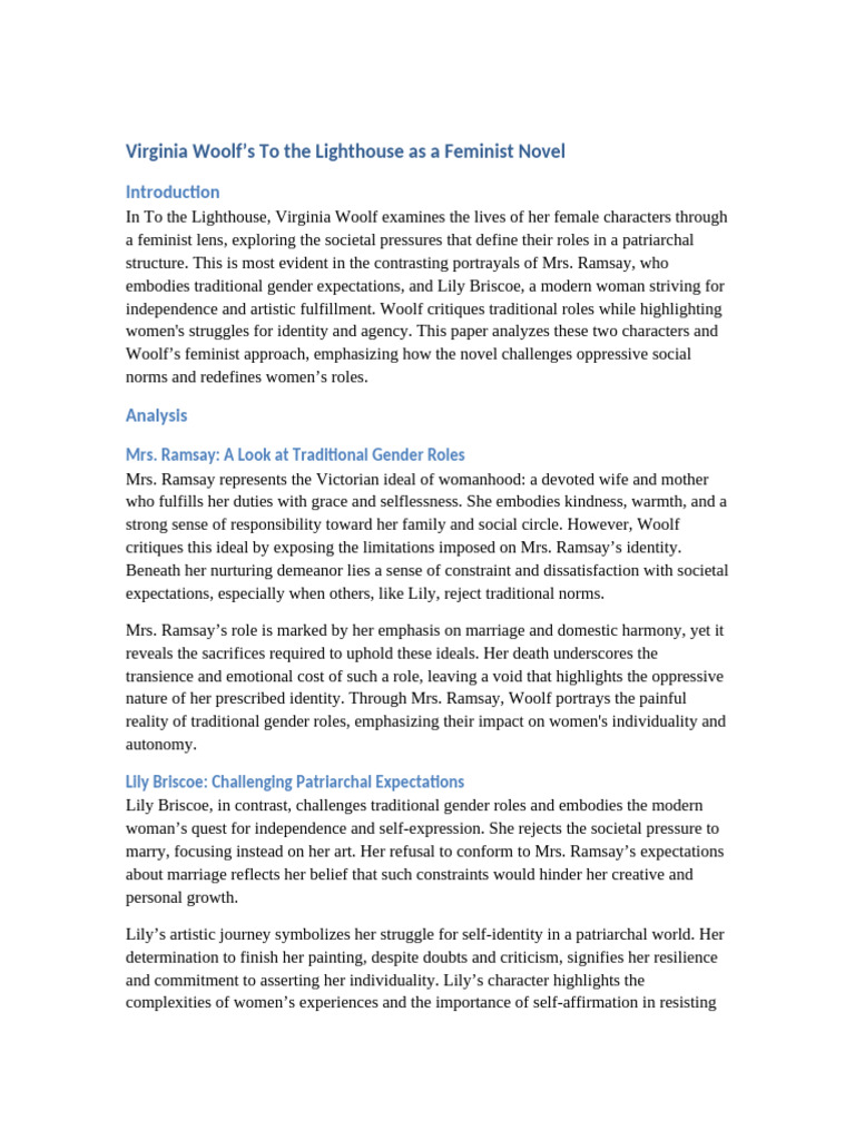 To The Lighthouse As A Feminist Novel | PDF | To The Lighthouse ...