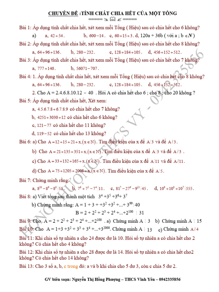 Chuyen De-Tinh Chat Chia Het Cua 1 Tong | PDF