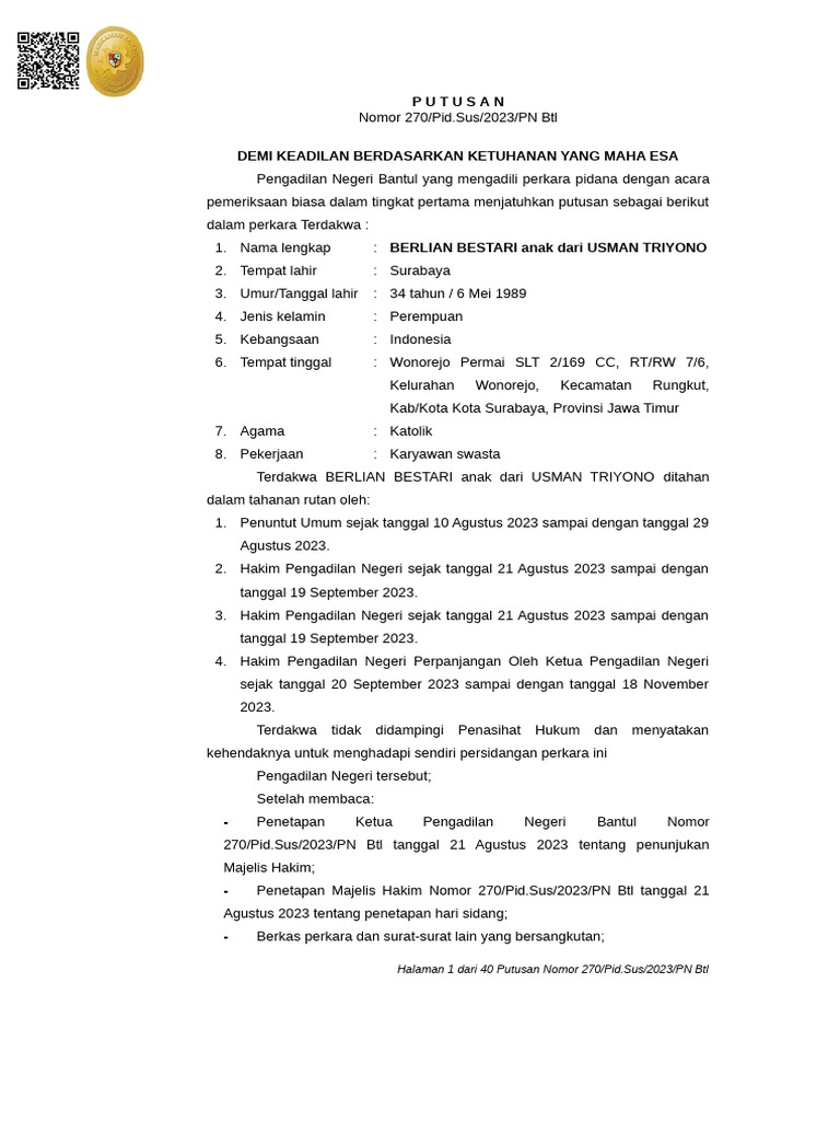 Putusan 270 Pid - Sus 2023 PN BTL 20241108130645 | PDF