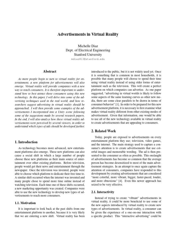 Virtual Reality Advertising Techniques | PDF | Advertising | Virtual ...