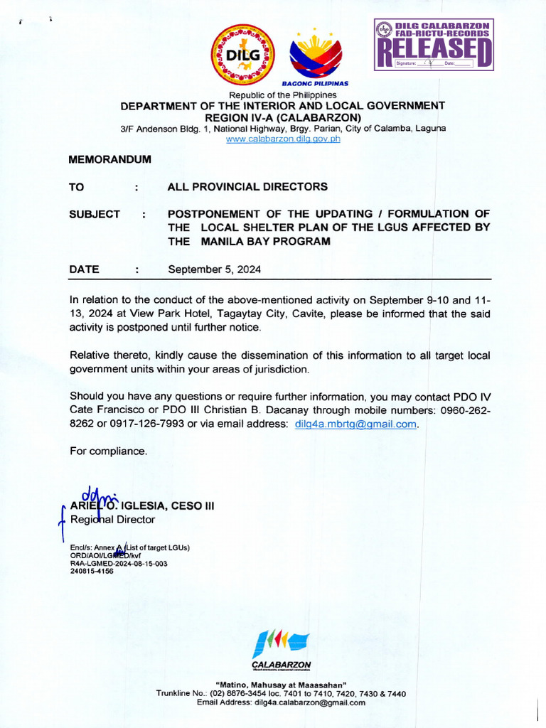 MEMO Postponement of LSP | PDF