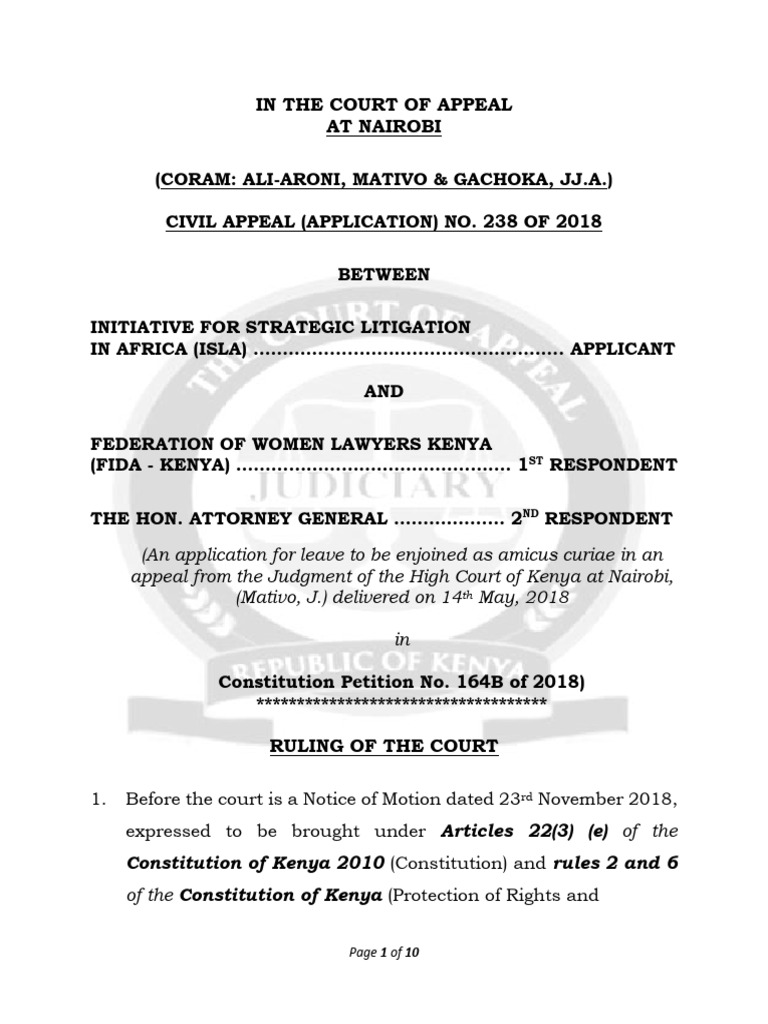 Civil Appeal (Application) No. 238 of 2018 | PDF | Amicus Curiae ...