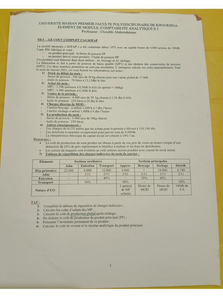 Les Documents de La Compta Analytique Prof Chouhbi | PDF