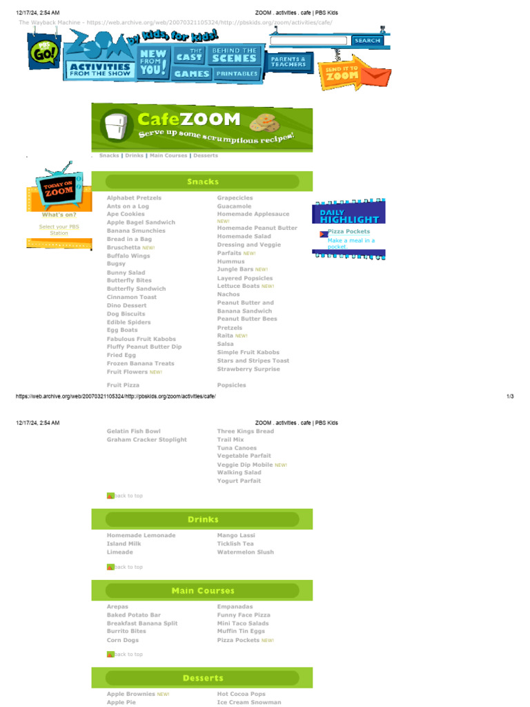 PBS Kids Zoom Cafe Recipes | PDF | Cakes | Desserts