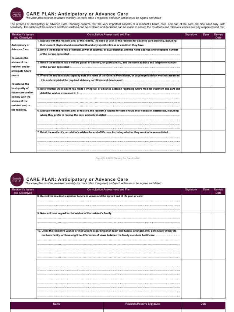 Anticipatory or Advance Care Plan 2019 | PDF | Medicine | Social Programs