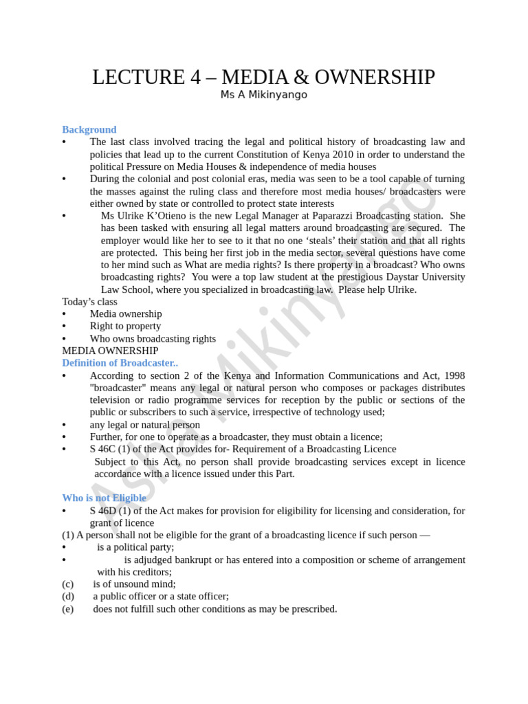 Media Ownership and Broadcasting Rights | PDF | Property | License