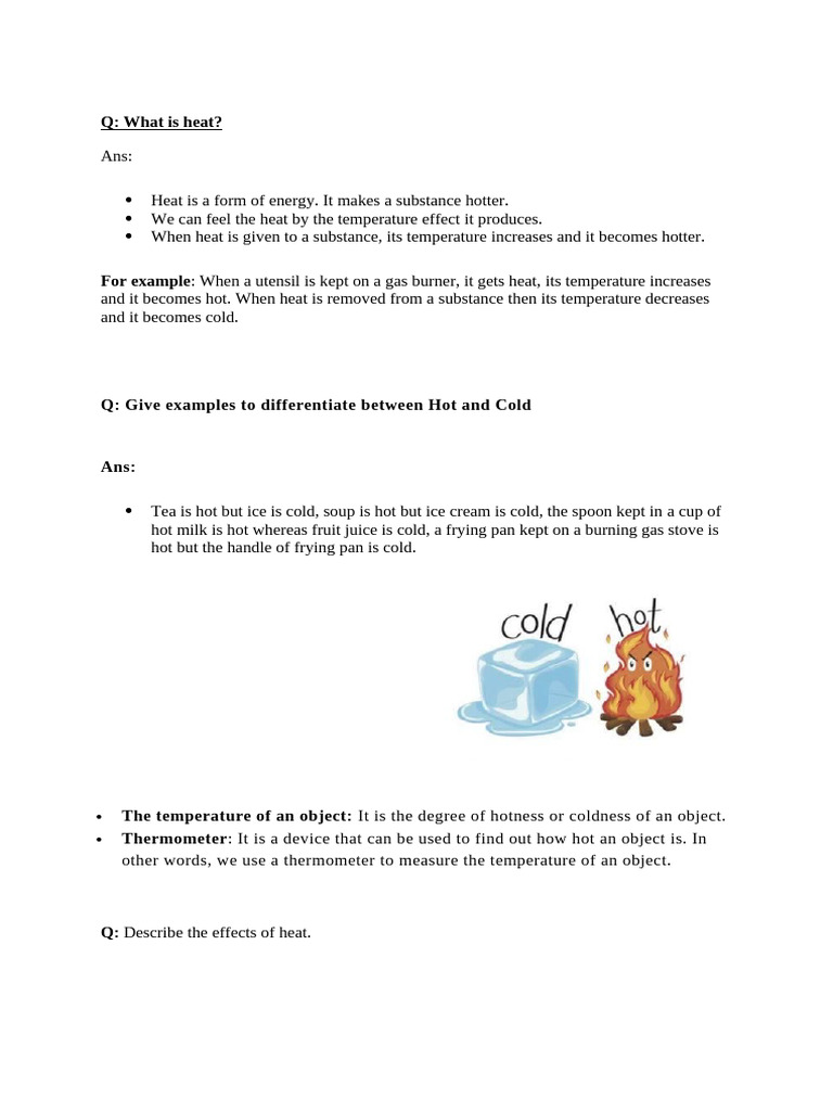 Class 7 - Heat and Temperature | PDF | Thermometer | Temperature