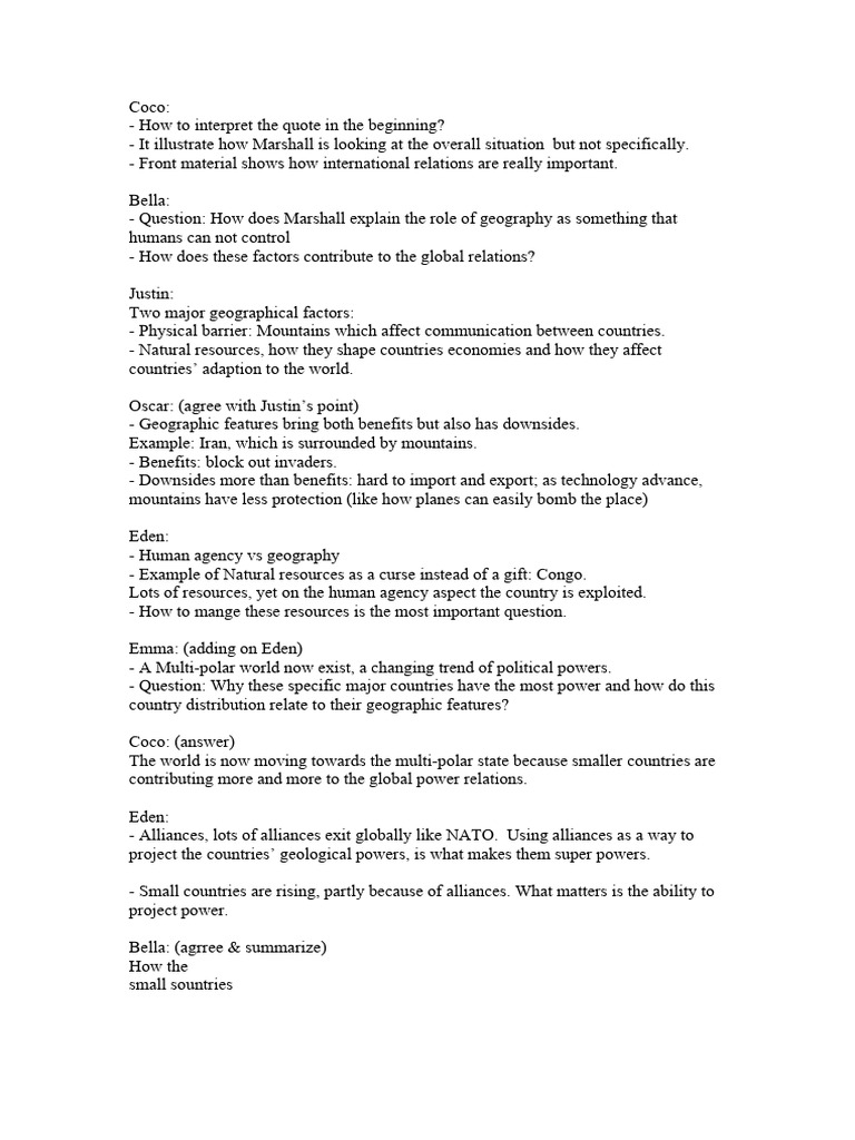 Harkness Discussion Notes | PDF | Geography | Economies