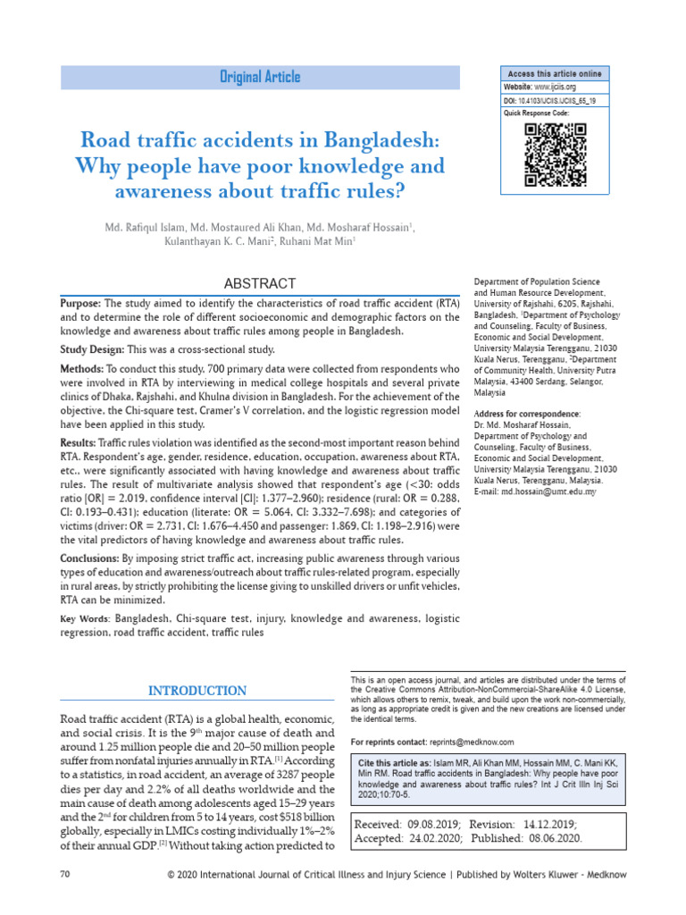 Road Traffic Accidents in Bangladesh: Why People Have Poor Knowledge and Awareness About Traffic ...