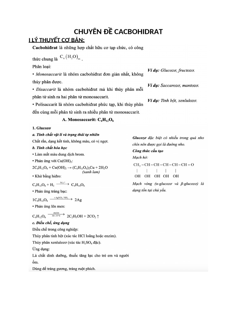CHUYÊN ĐỀ CACBOHIDRAT | PDF