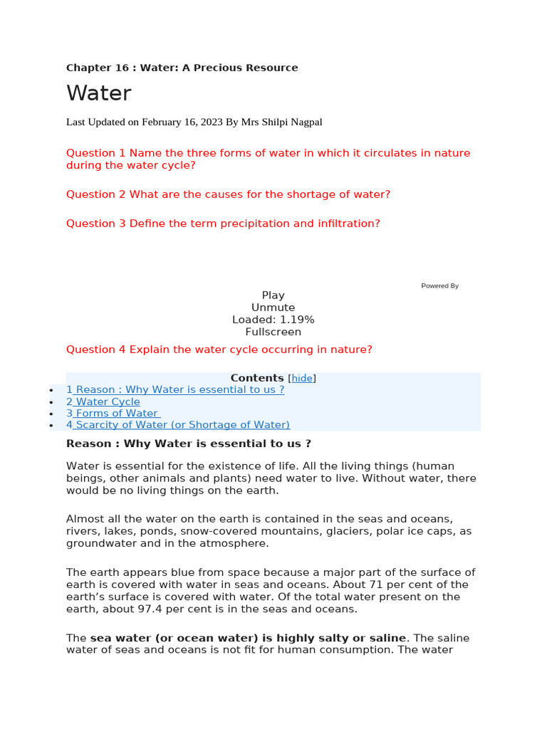 Chapter 16 - Water A Precious Resource | PDF | Groundwater | Water