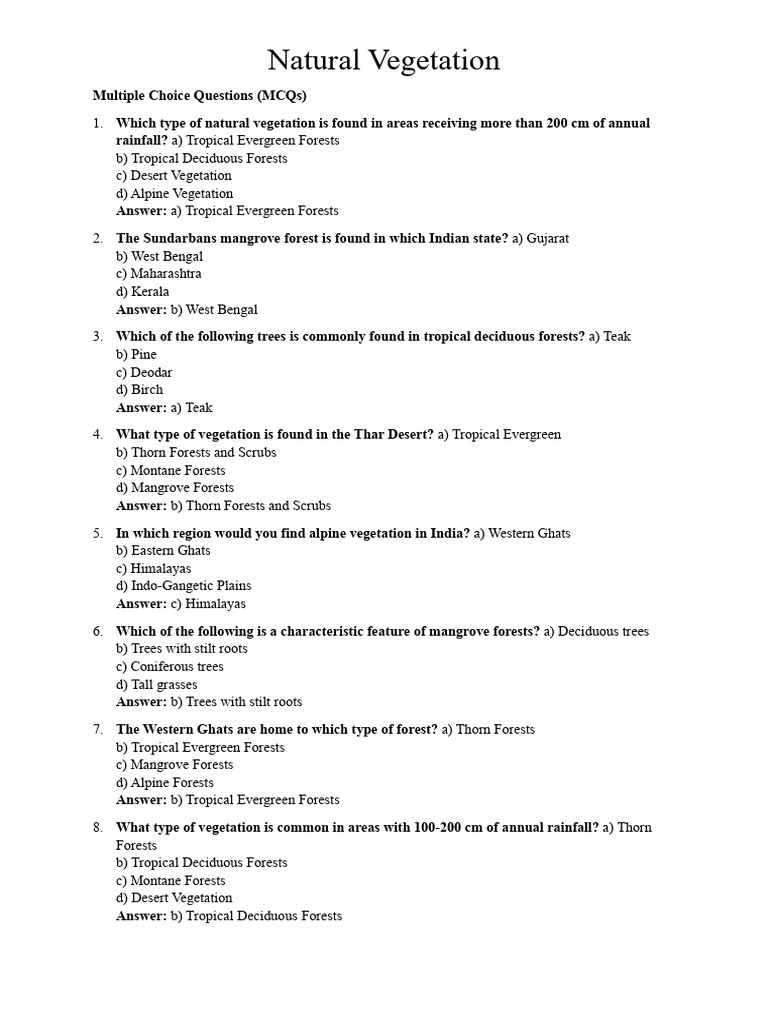 Natural Vegetation | PDF | Forests | Deforestation