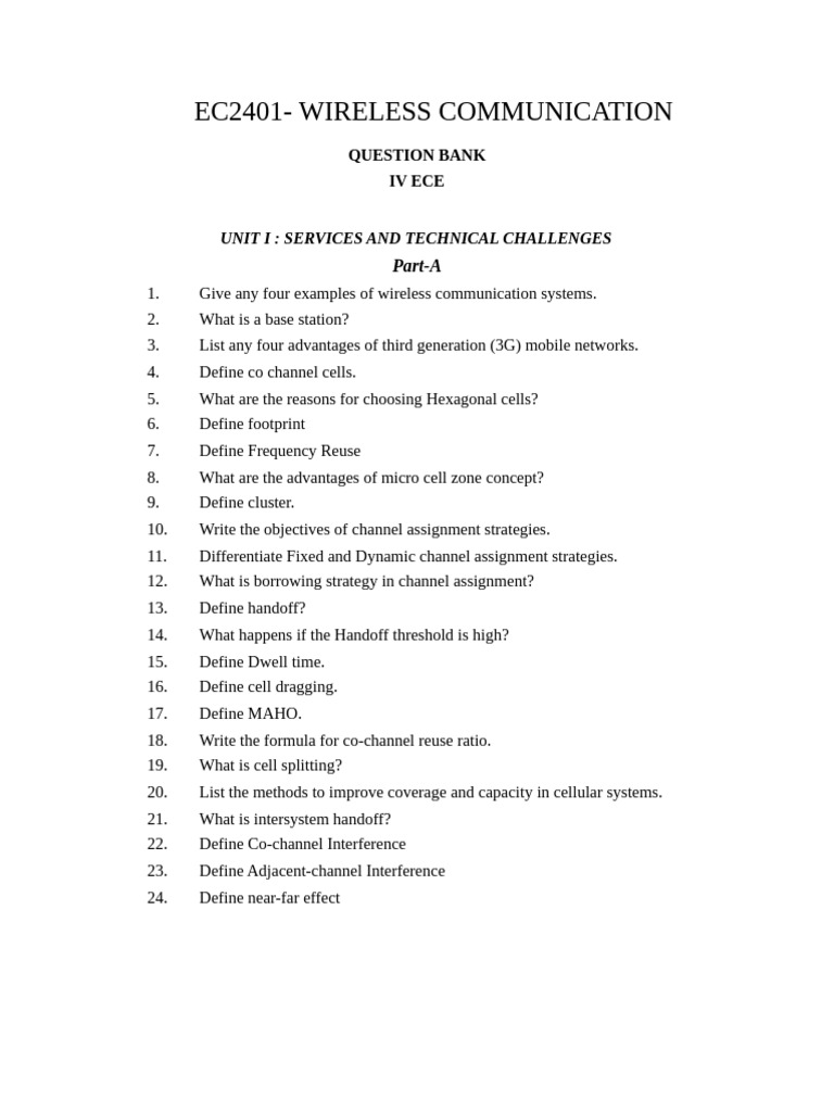 WIRELESS-QUESTION-BANK | PDF | Cellular Network | Wireless