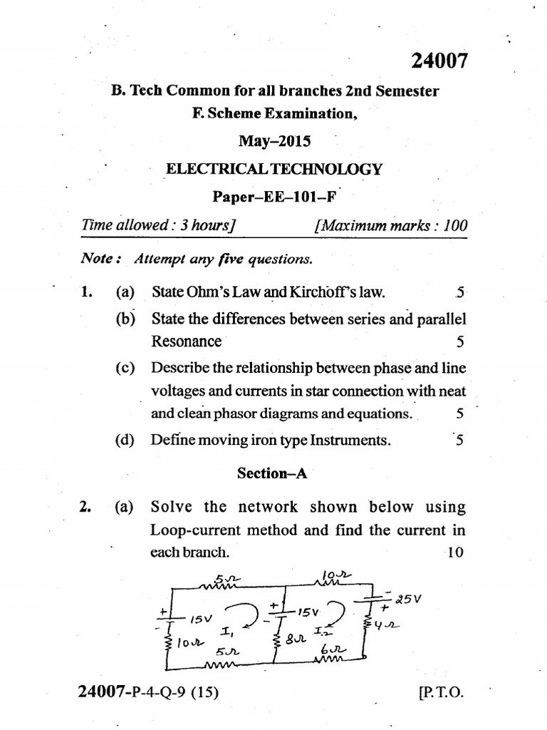MDU Btech Common 2nd-Sem 2015 Electrical Technology | PDF