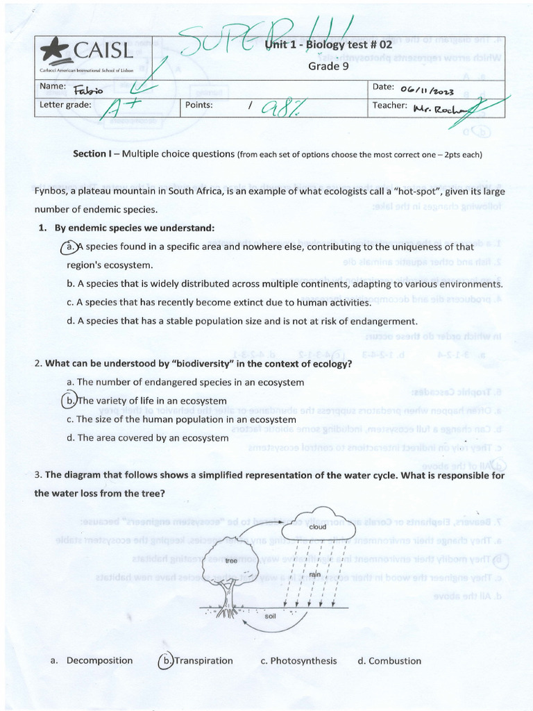 G9 Biology test02 (7) | PDF