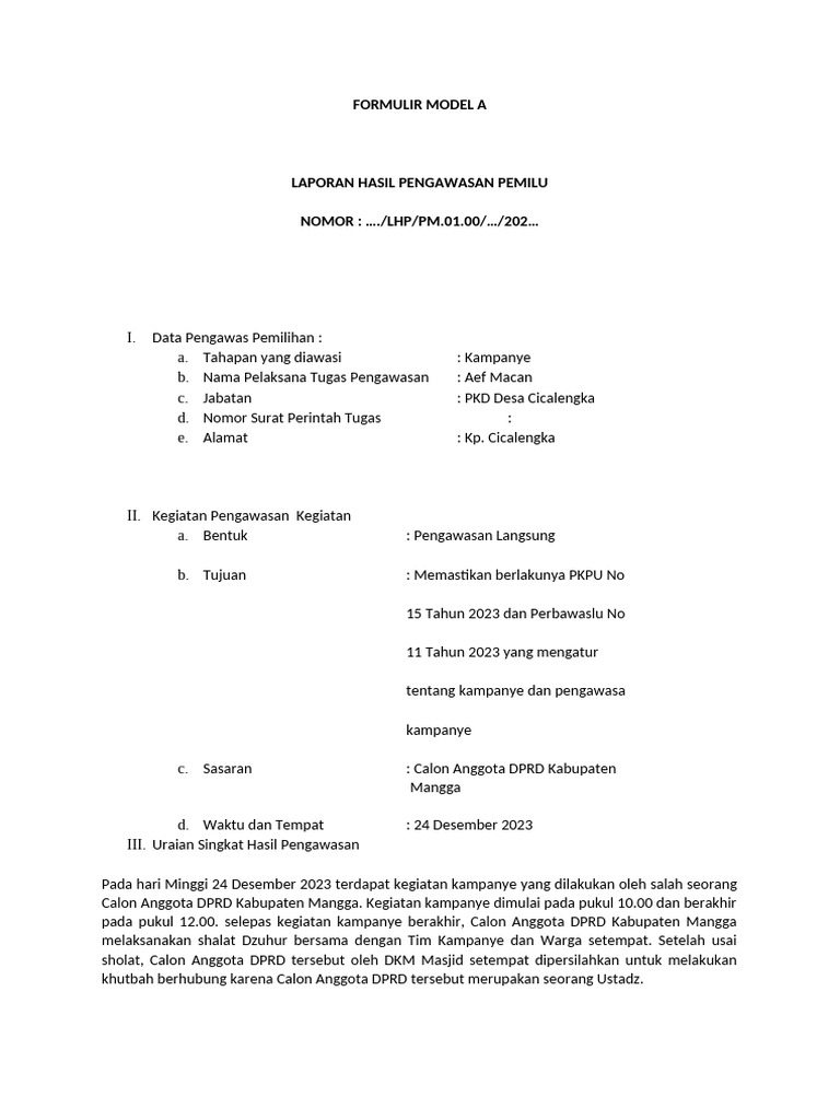 Formulir Model A-1 | PDF