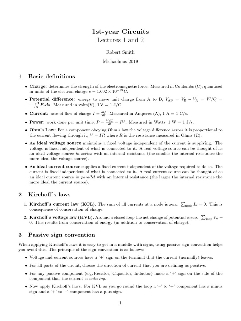 lecture1and2-45878 | PDF | Voltage | Electrical Network