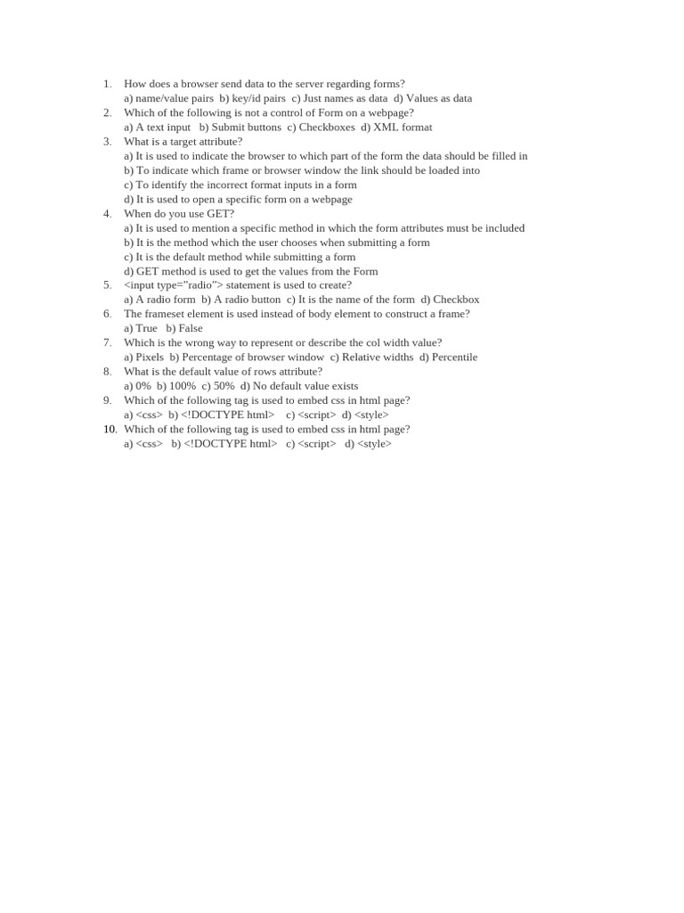 Forms Frames CSS mcqs | PDF