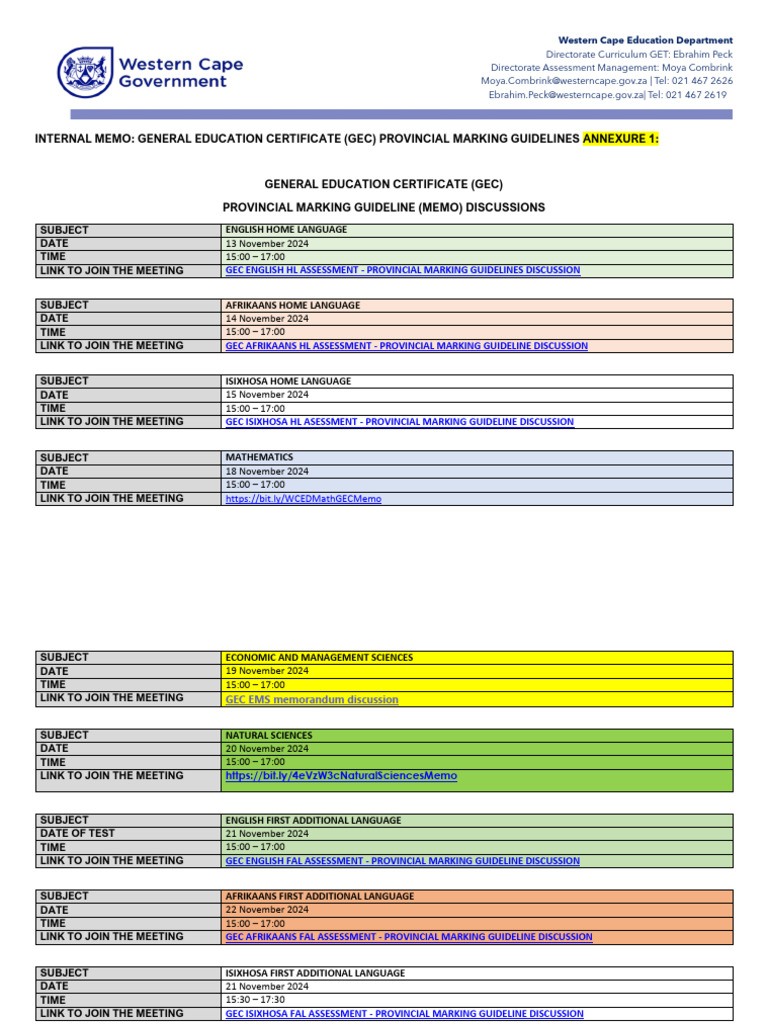 WCED GEC Marking Guidelines Discussions 2024 | PDF