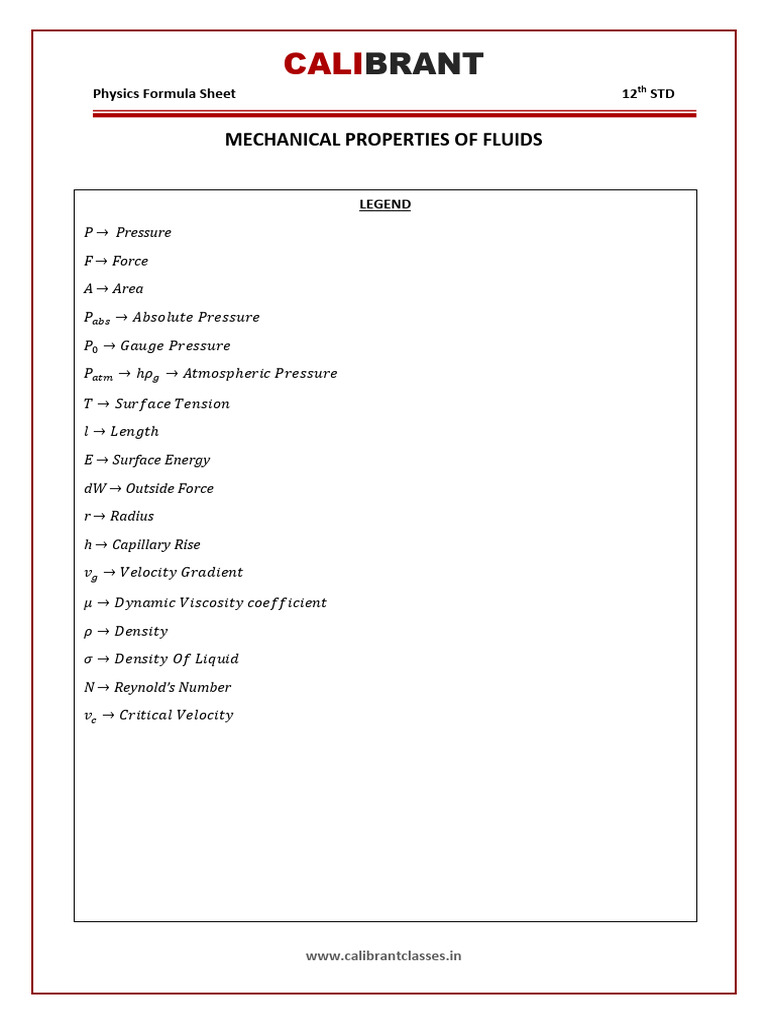 Physics - 2 - Mechanical Properties of Fluids | PDF