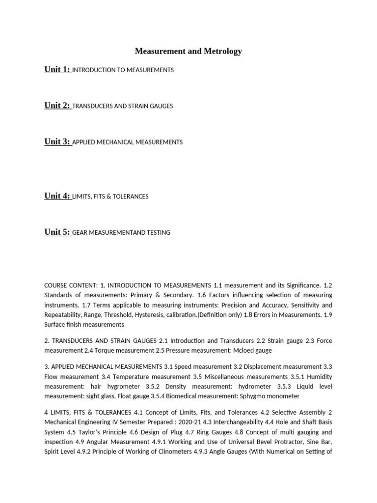 Measurement and Metrology | PDF