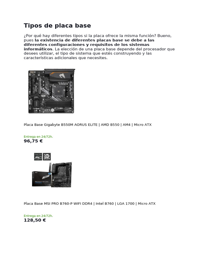 Tipos de placa base | PDF | Clases de computadoras | Hardware de la computadora