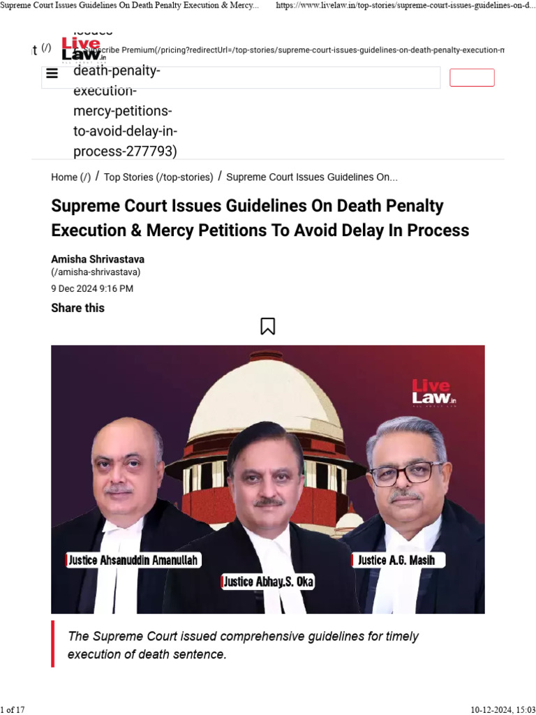 SC Guidelines on Death Penalty Process | PDF | Supreme Court Of India ...