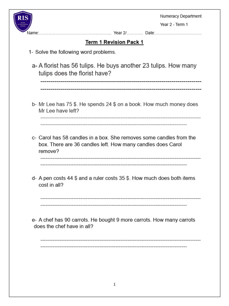 Revision Pack 1 Numeracy Term 1 | PDF | Geometry | Euclidean Plane Geometry