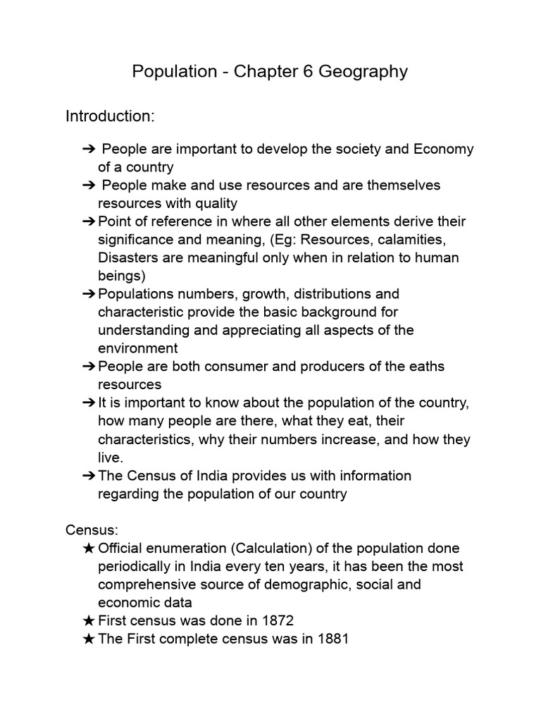 Population - Chapter 6 Geography - Class 10 | PDF | Census | Human Migration
