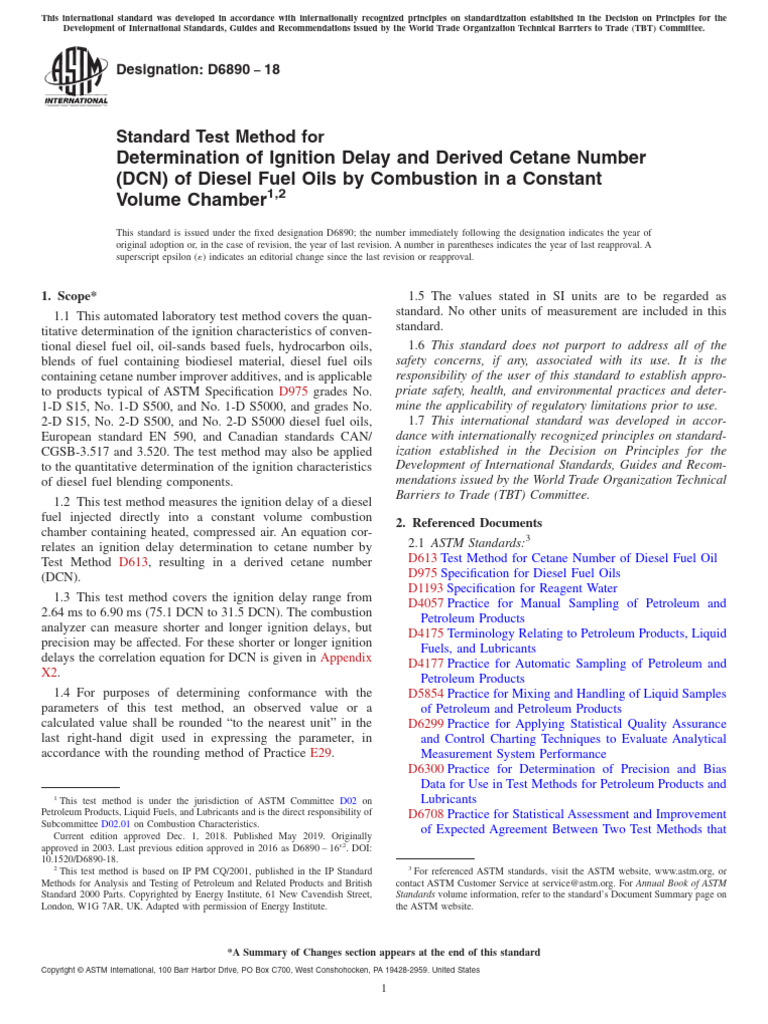 ASTM D6890-18 | PDF | Diesel Engine | Combustion