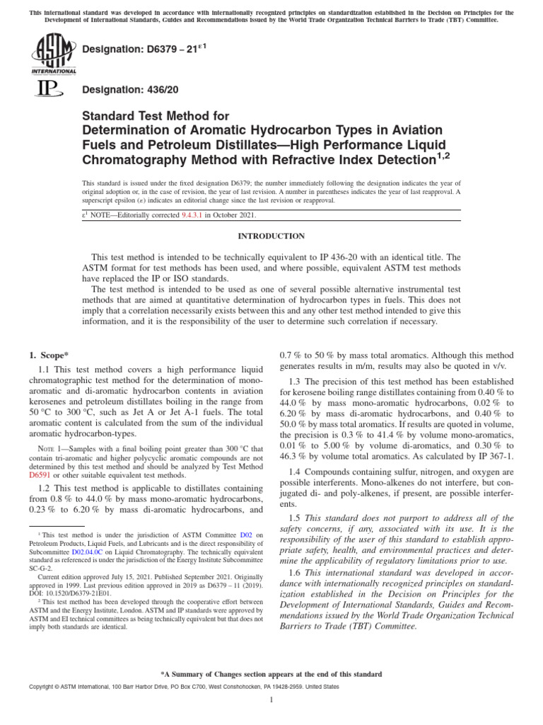 ASTM D6379: Aromatic Hydrocarbon Test | PDF | High Performance Liquid ...
