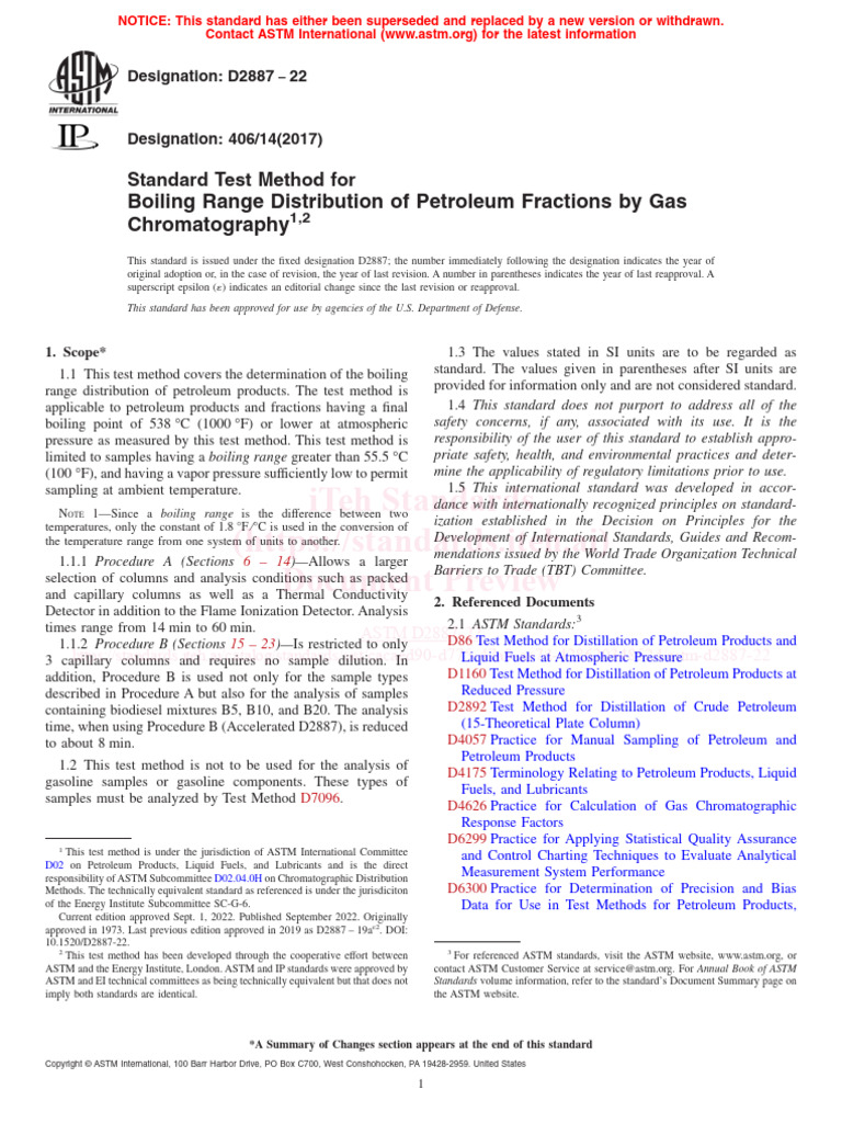 ASTM D2887-22 STM For Boiling Range Distillation by GC | PDF | Gas Chromatography | Chromatography