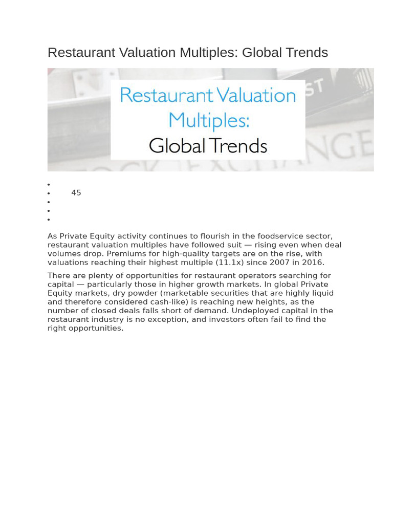 Restaurant Valuation Multiples | PDF | Investing | Valuation (Finance)