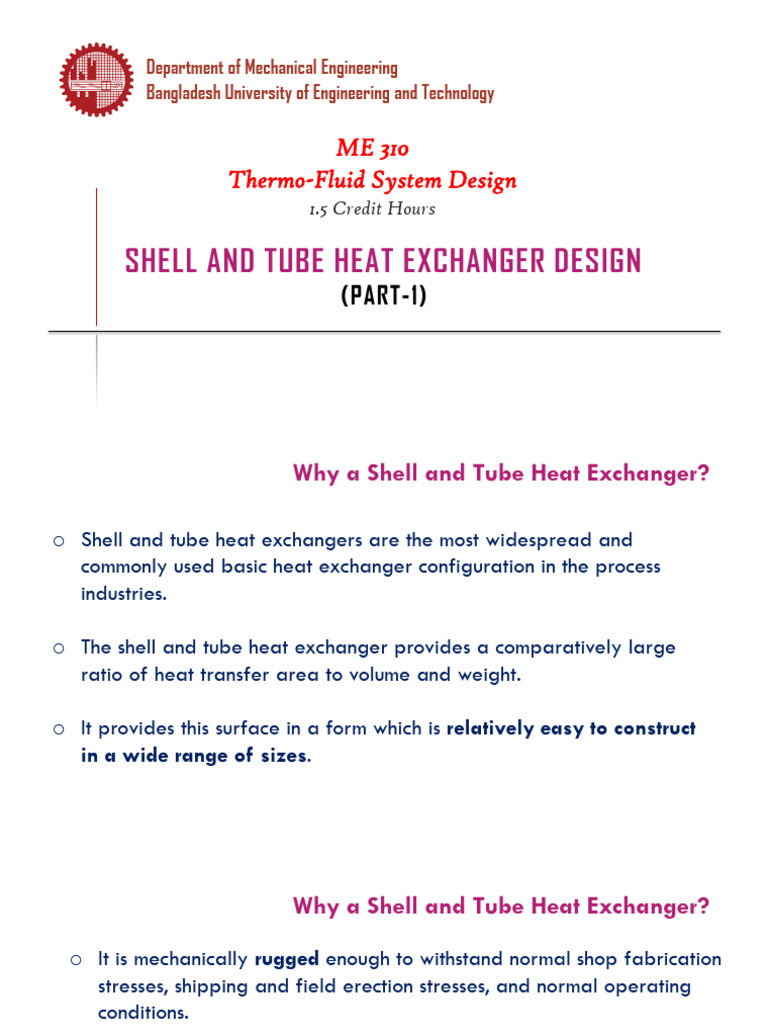 Lec 4 ME 310 Shell and Tube Heat Exchanger Part 1 | PDF | Heat Exchanger | Heat