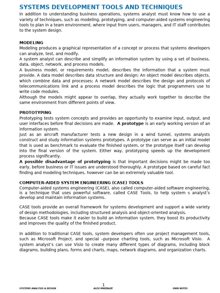 Systems Development Tools & Techniques | PDF | Feasibility Study | Systems Engineering