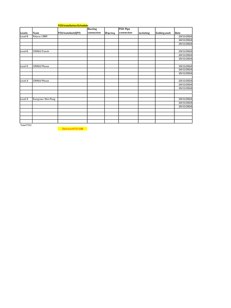 HRH - FCU Installation Schedule | PDF