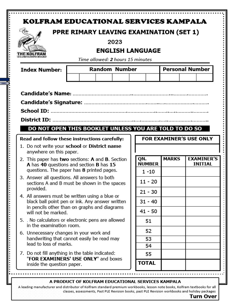 P7 Pre Ple English Set I 2023 | PDF