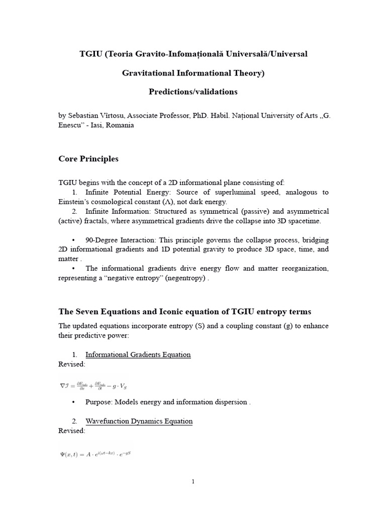 TGIU Universal Gravitational Informational Theory) Predictions ...
