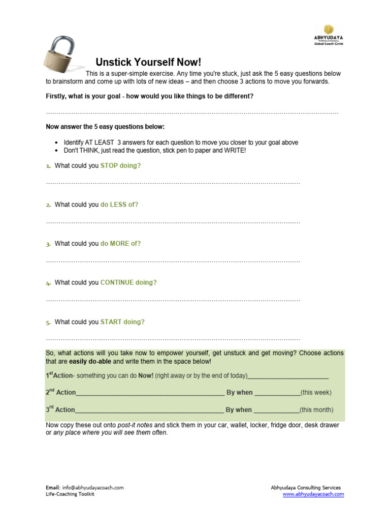 Unstick Yourself: 5 Questions for Action | PDF