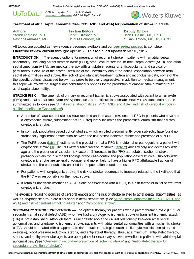 Treatment of atrial septal abnormalities (PFO%2c ASD%2c and ASA) for ...